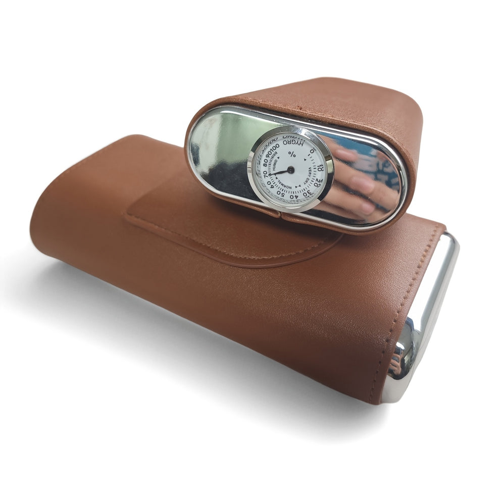 3-Cigar Faux Leather Cigar Box with Top Hygrometer Display | Travel-F ...