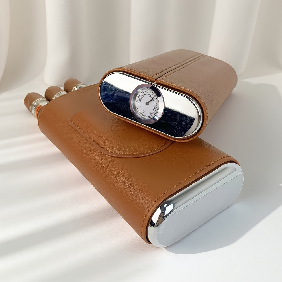 3-Cigar Faux Leather Cigar Box with Top Hygrometer Display | Travel-F ...