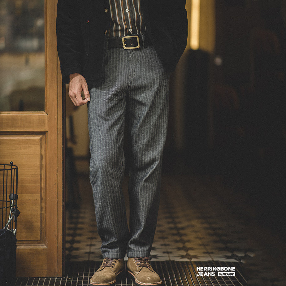 Retro Grey Herringbone Casual Pants – Martboutique